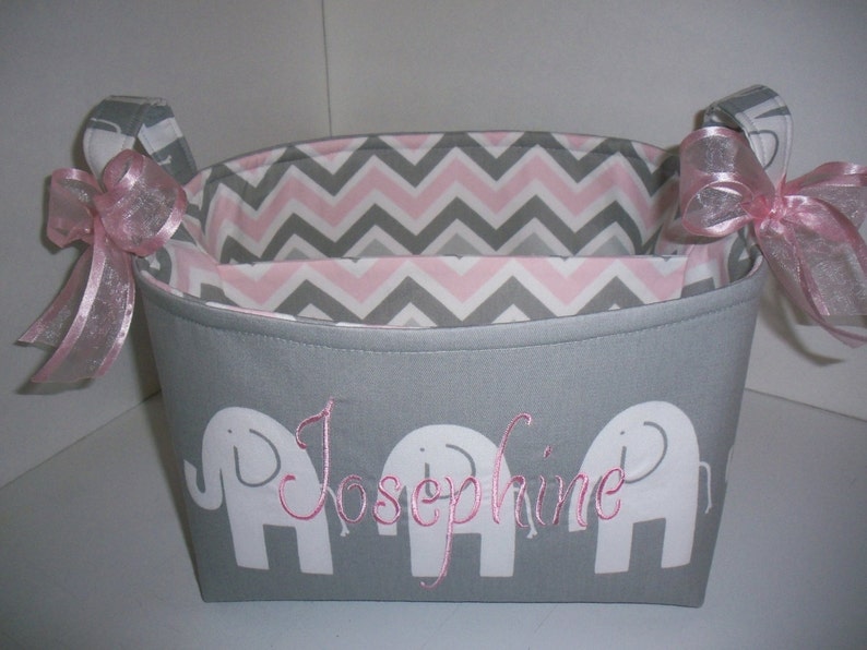 Large Diaper Caddy / Organizer Bin / Pink Grey Elephants - Etsy