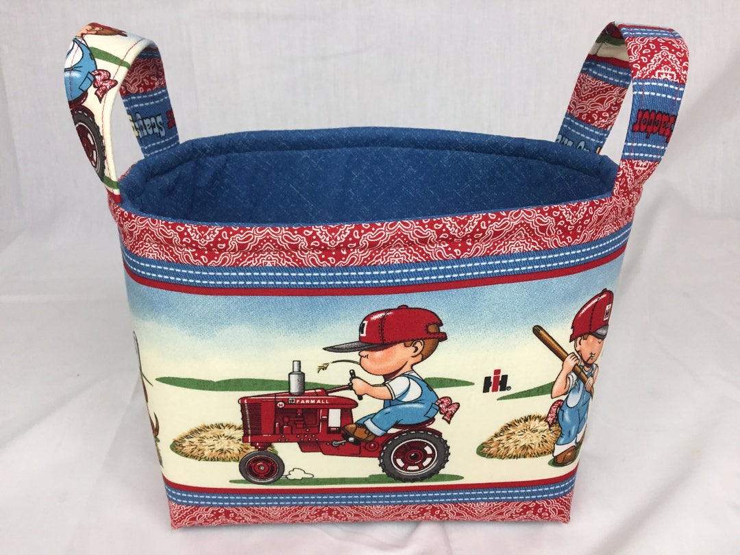 Cute Farmer Boy Red Tractor Organizer Bin / Fabric Basket / Small ...