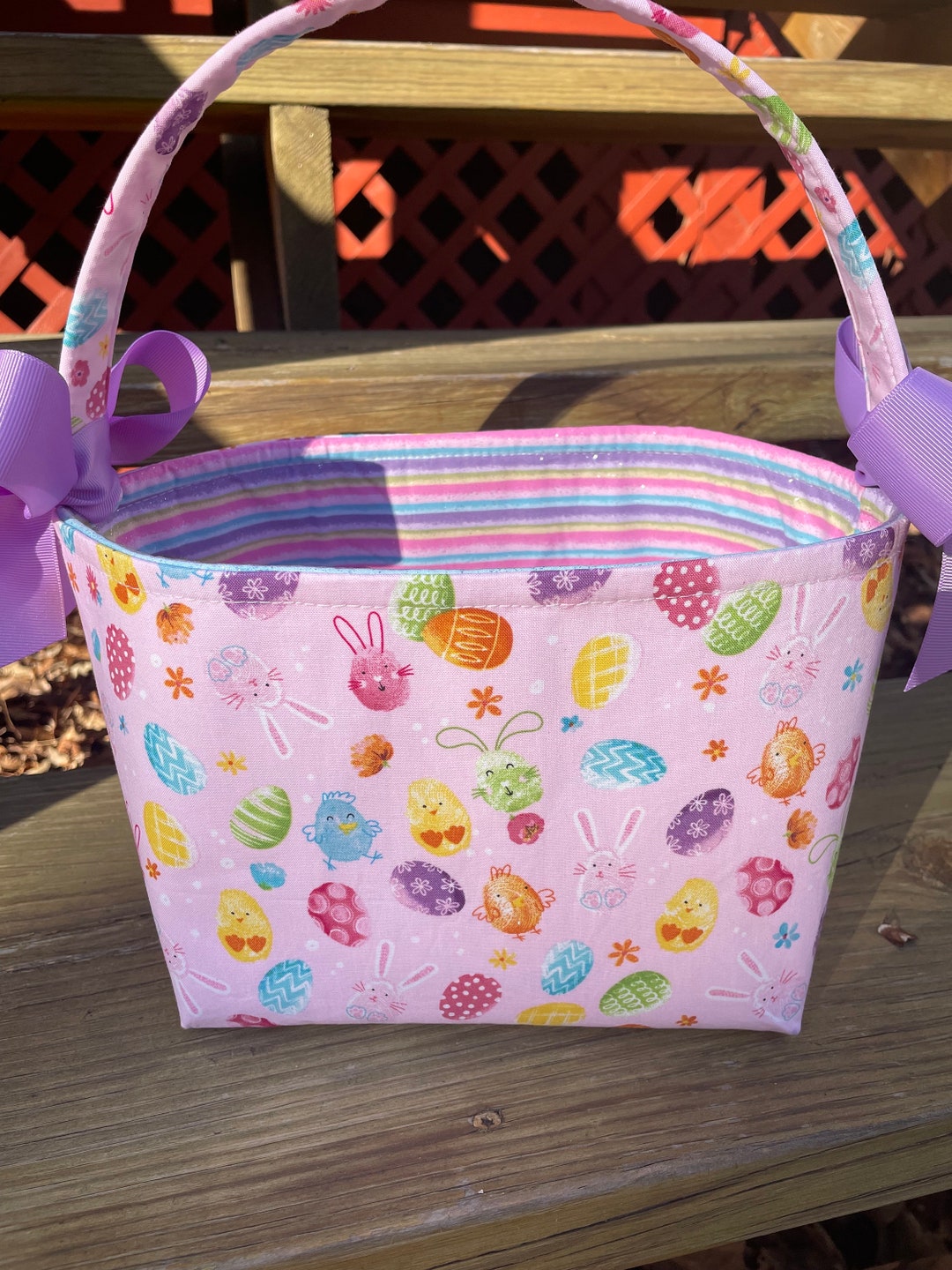 Ready to Ship Bunnies Chicks Easter Eggs Fabric Easter Basket ...