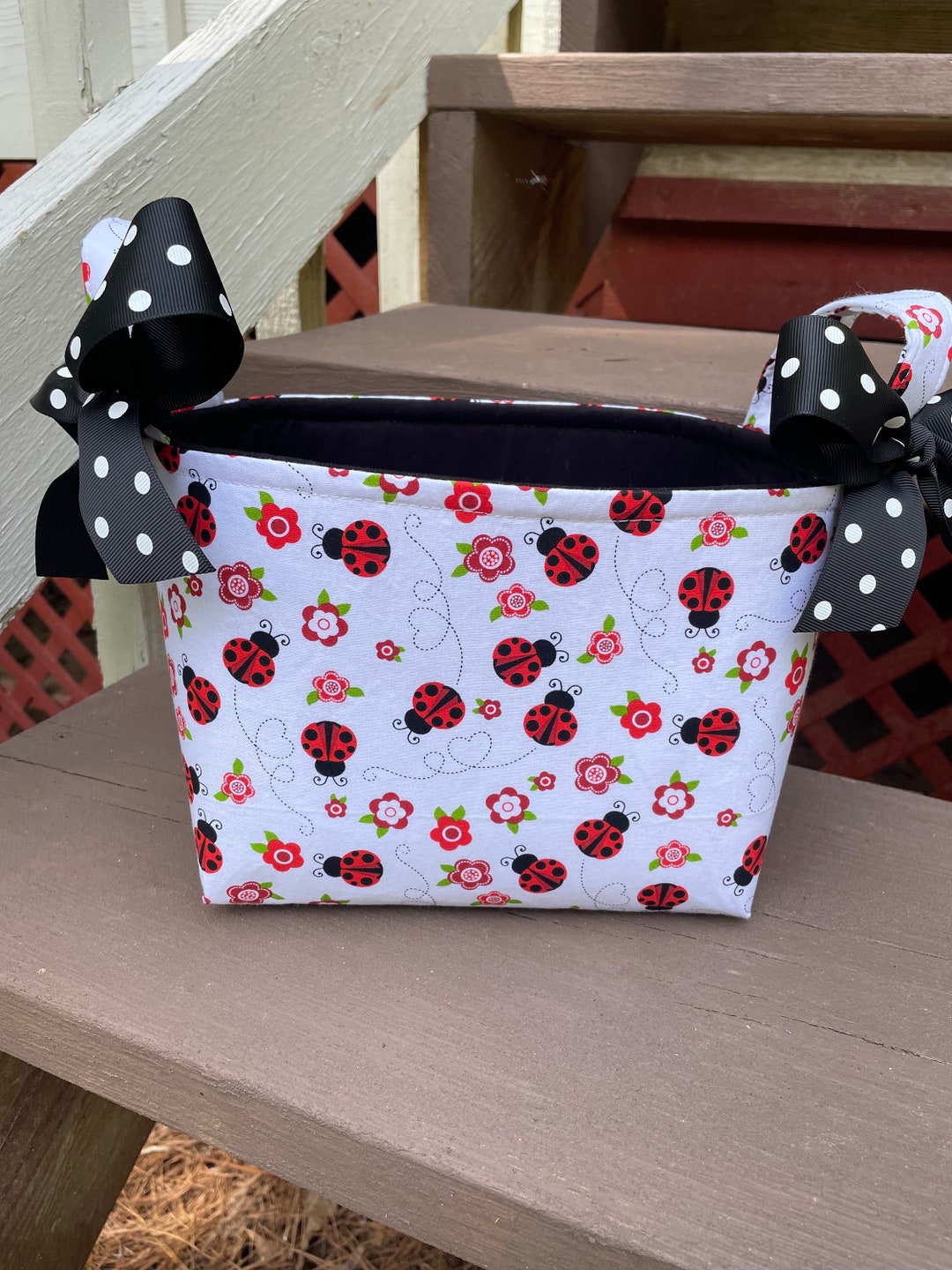 Red Black Ladybug Basket, Lady Bug Bag Organizer Tote, Bucket ...