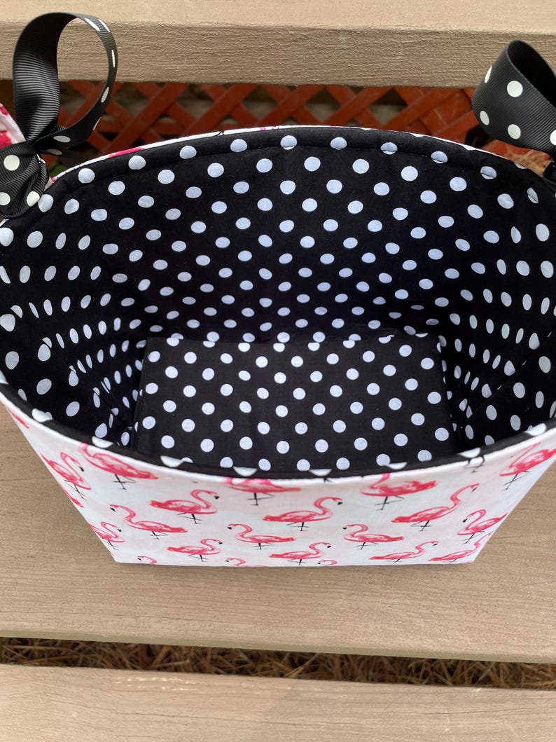 Pink Flamingo Basket, Flamingos Polka Dot Bag, Organizer Tote, Bucket ...