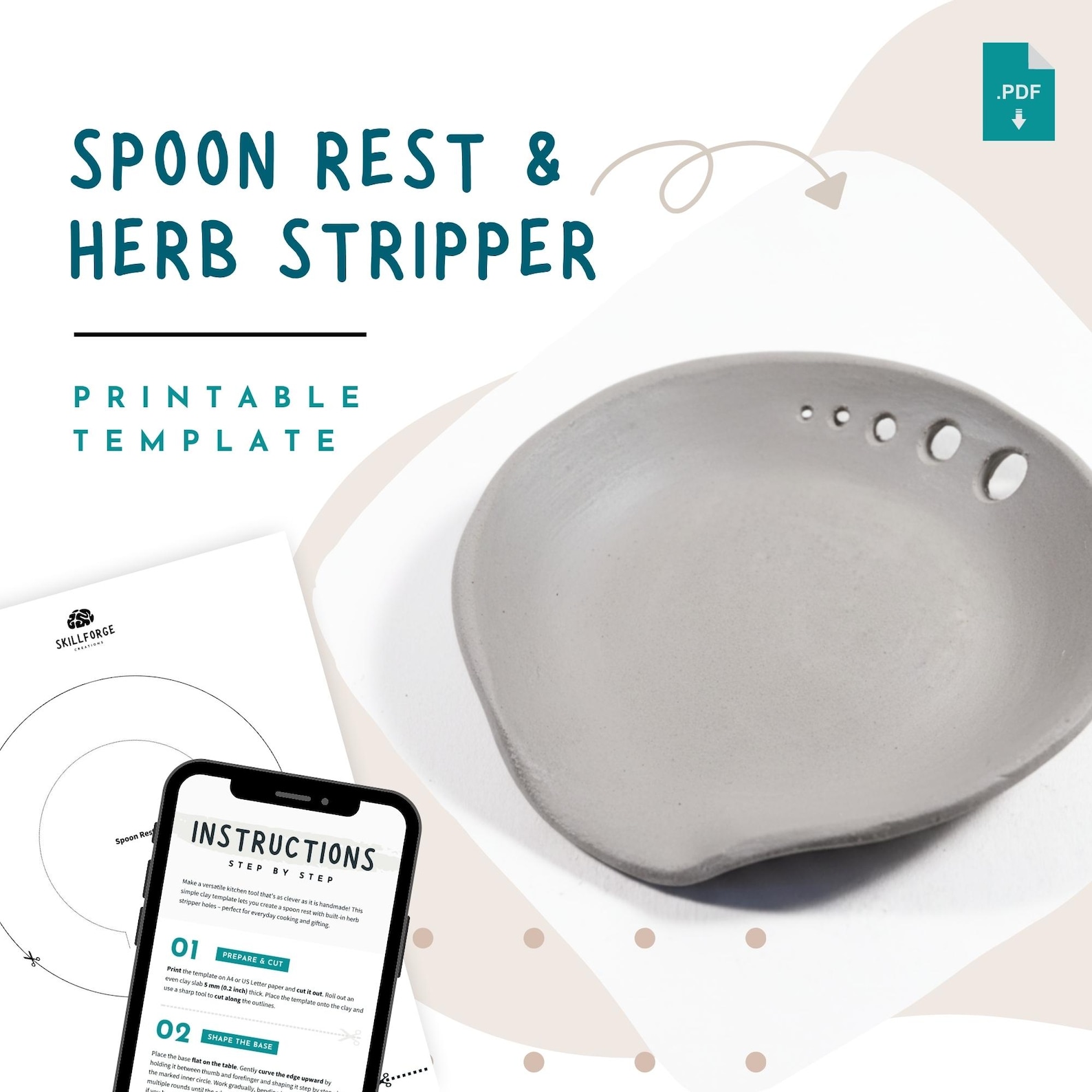 Spoon Rest Pottery Template – Printable Beginner Ceramic Pattern With ...