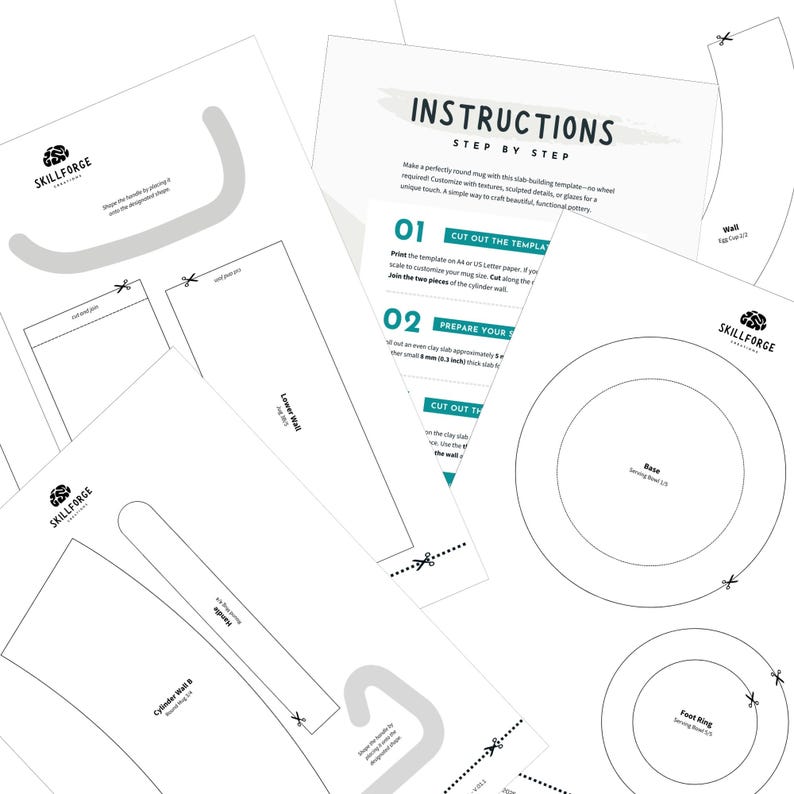 Kitchen Pottery Templates – 9 Printable Pattern for Plates, Mugs, Bowls ...