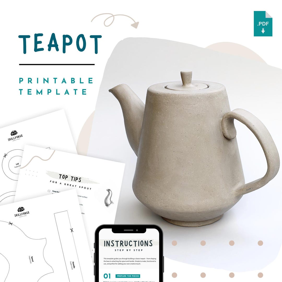 Teapot Pottery Template – DIY Slab Guide for Handbuilt Pottery ...