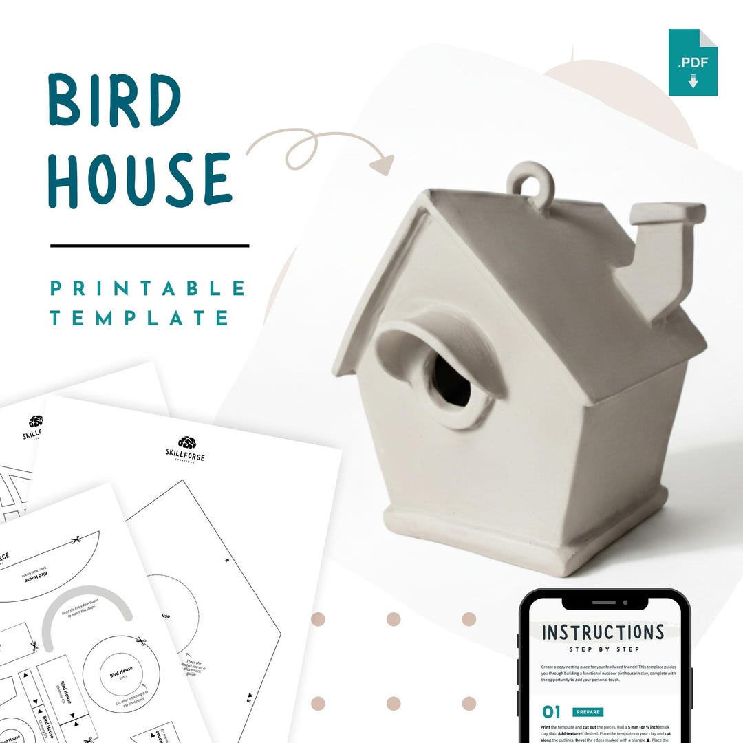 Birdhouse Pottery Template | Slab Pottery Tool PDF | Garden Decor | DIY ...