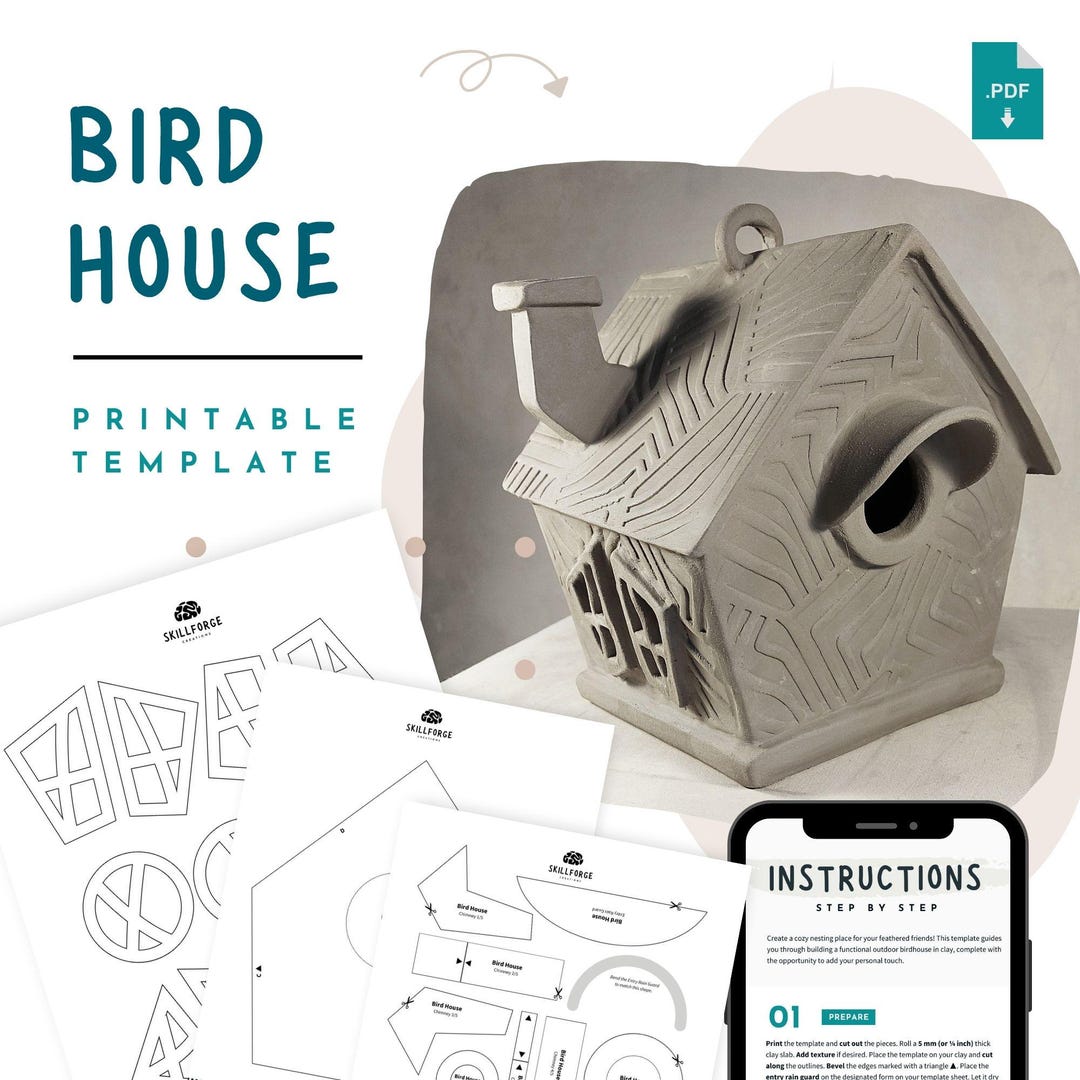 Birdhouse Template – Printable Ceramic Nesting Box Pattern – Slab ...