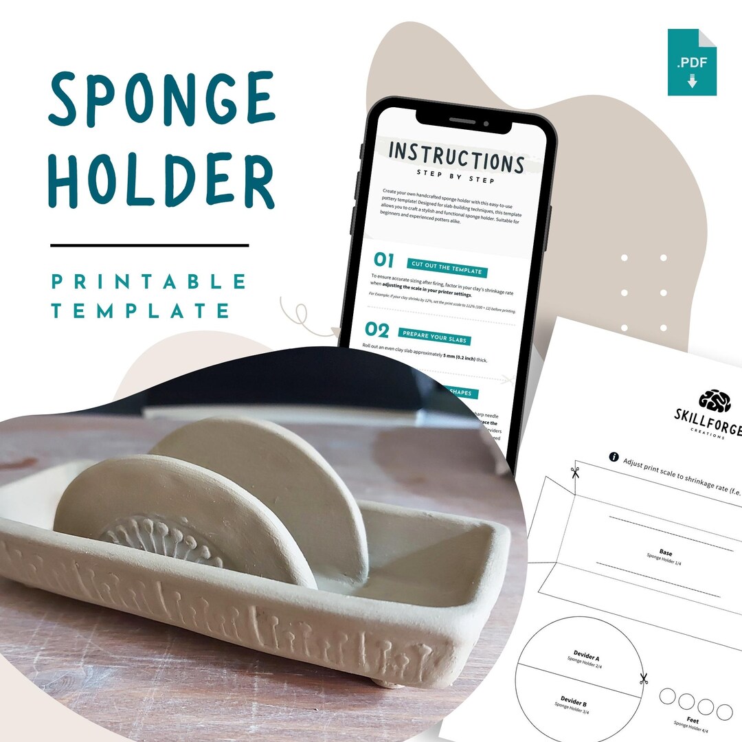 Sponge Holder Template – DIY Pottery Stencil – Digital PDF for Slab ...