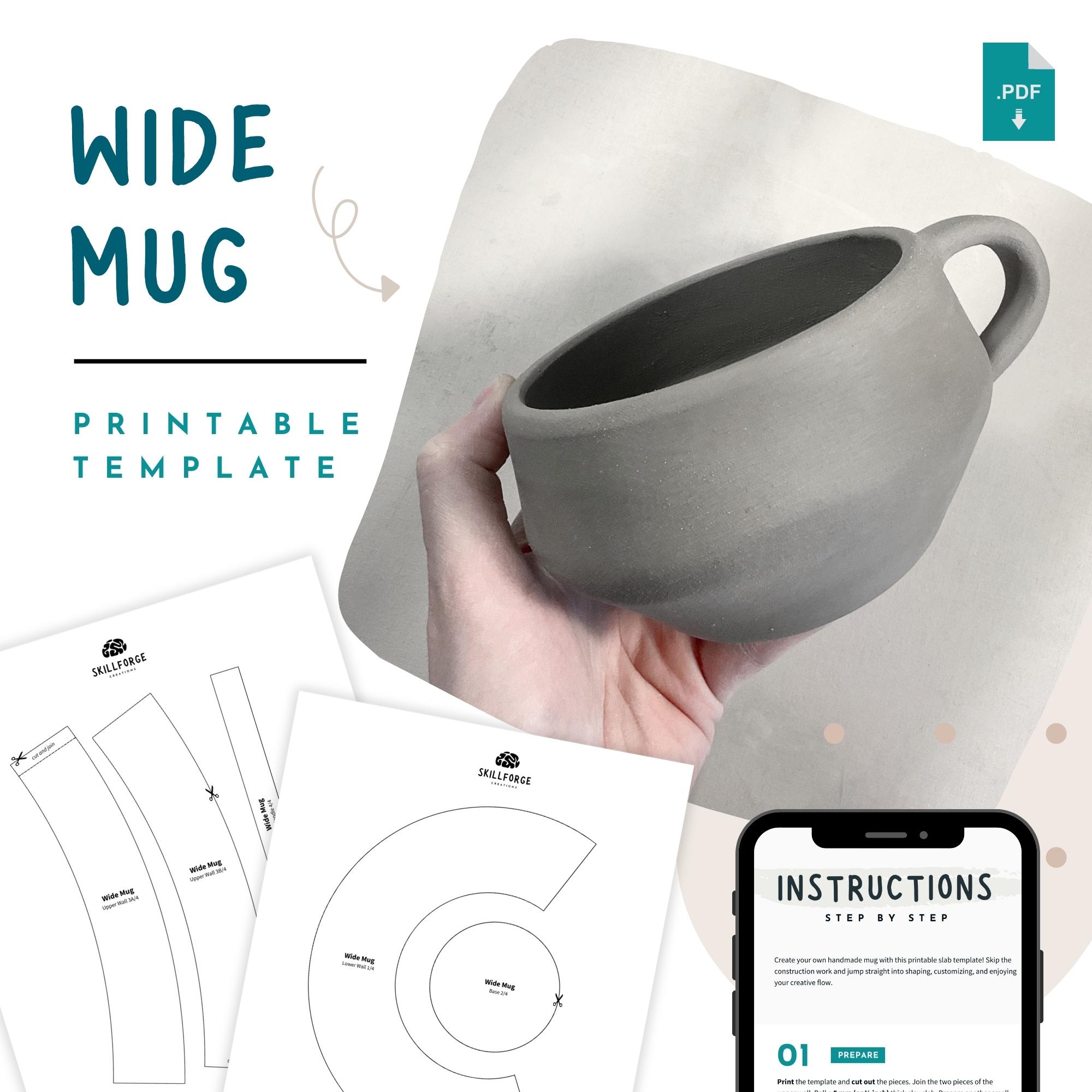 Handmade Wide Mug Pottery Template – Printable Clay Cup Pattern | Slab ...