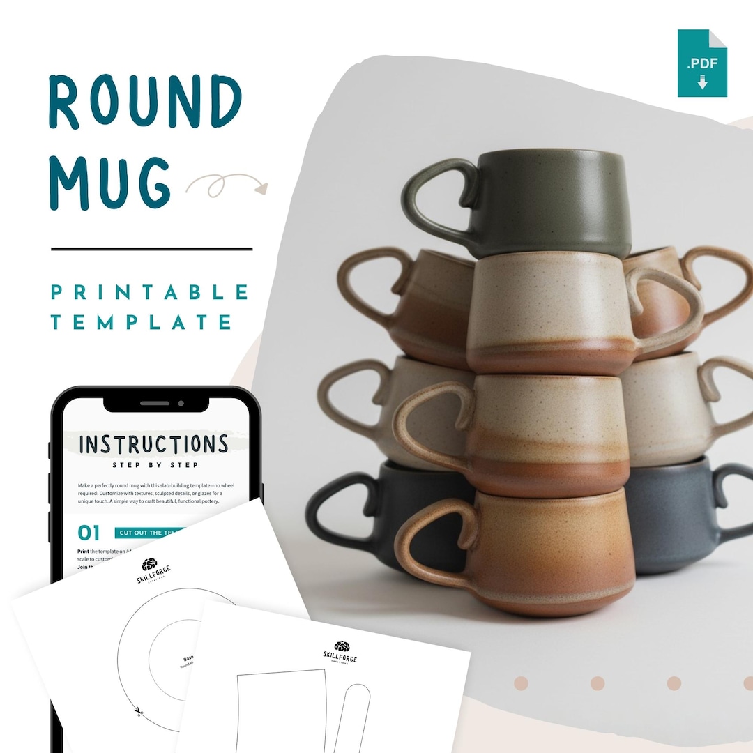 Round Mug Pottery Template – Slab Handbuilding Pattern (printable PDF ...
