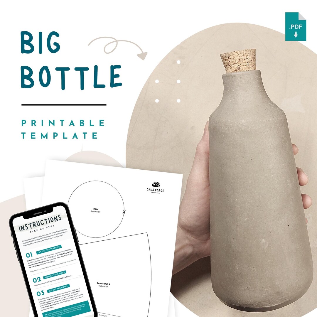 Big Bottle Template – DIY Pottery Stencil – Digital PDF for Slab ...