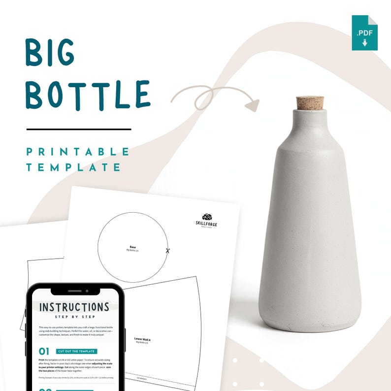 Big Bottle Pottery Template | DIY Slab Pottery Pattern PDF for ...