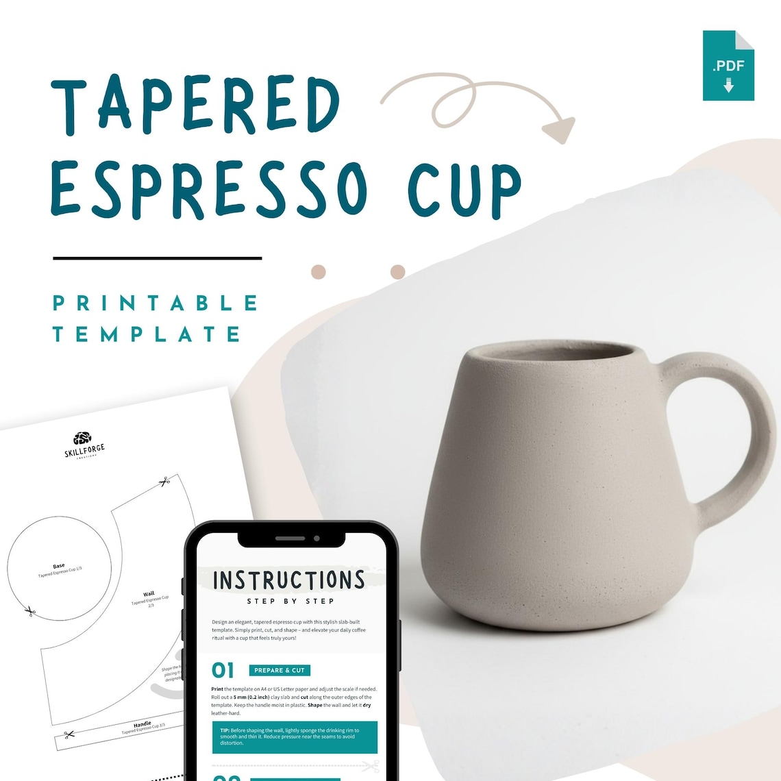 Tapered Espresso Cup Pottery Template – Printable Ceramic Mug Pattern ...