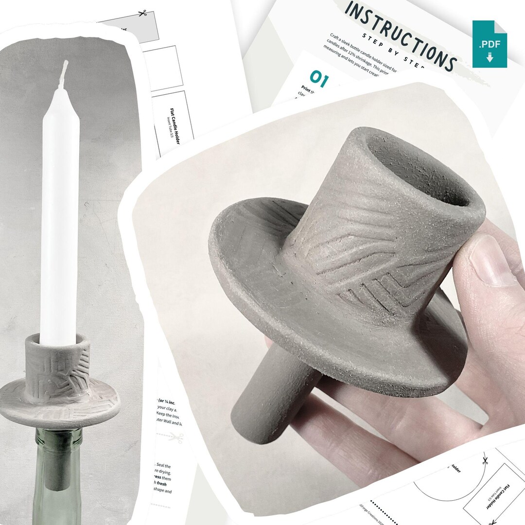 Bottle Candle Holder Template | Slab Pottery PDF Pattern for Ceramics ...