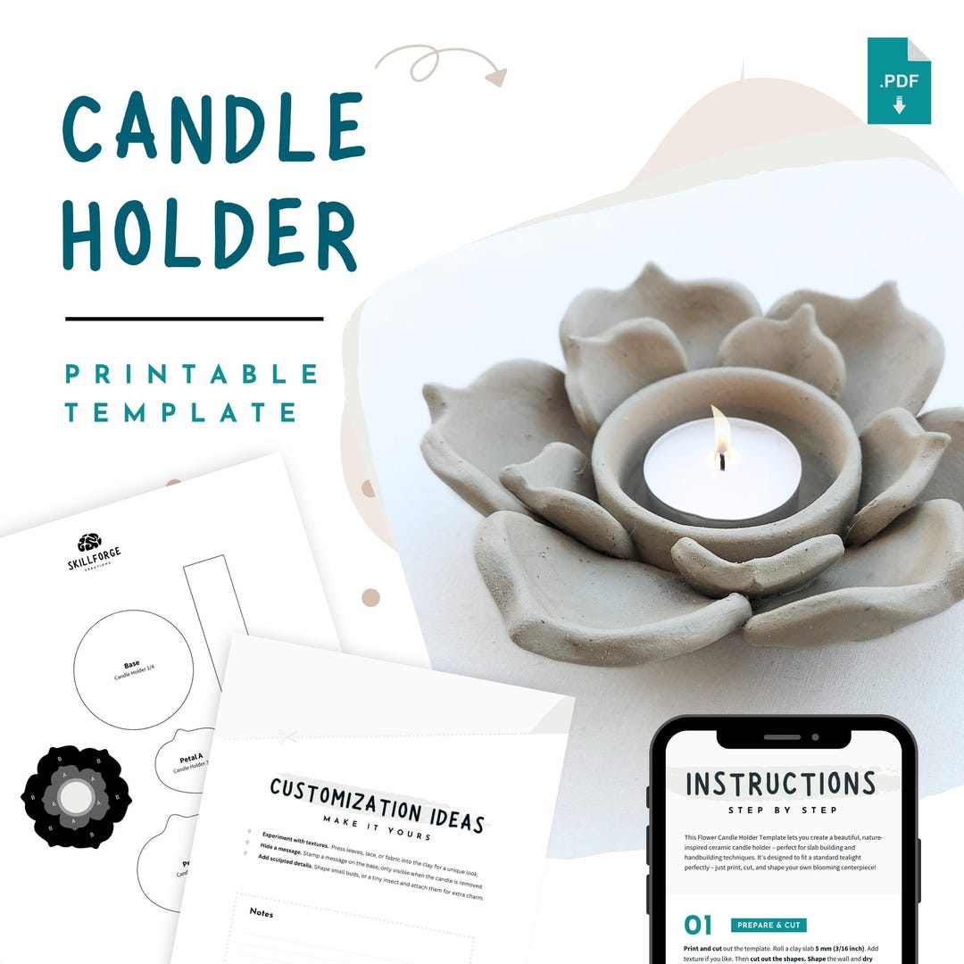 Flower Candle Holder Template – Printable Succulent Tealight Holder ...