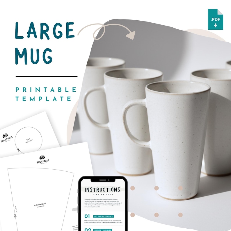 Large Mug Pottery Template – Slab Pottery Handbuilding Pattern ...