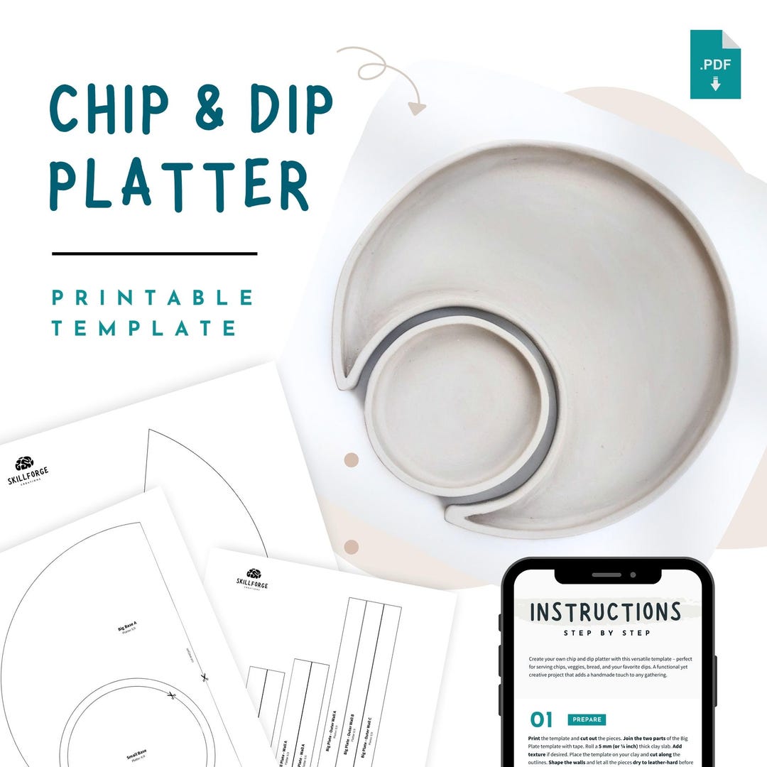 Big Platter Pottery Template: Chip & Dip – Round Serving Dish With Dip ...