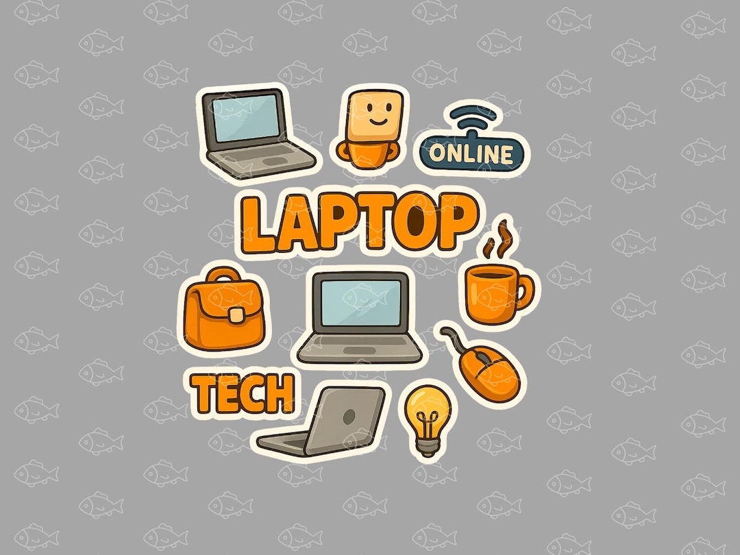 Printable Tech Sticker Sheet – Laptop-themed 3D Cartoon Stickers – A4 ...