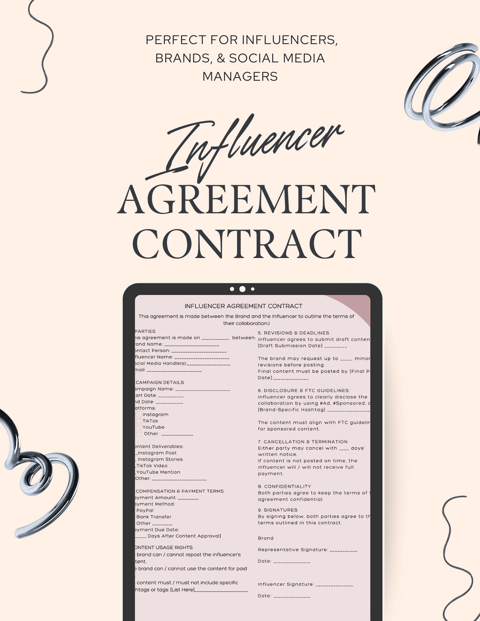 Influencer Agreement Contract Template Brand Collaboration Contract ...