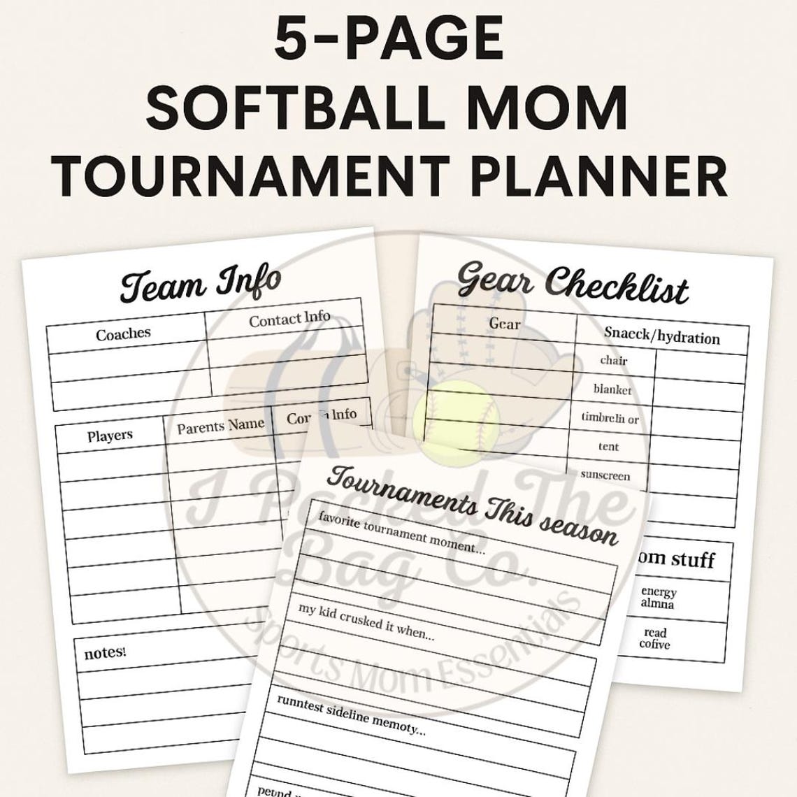 Softball Mom Printable Planner | Game Day Checklist, Team Info ...