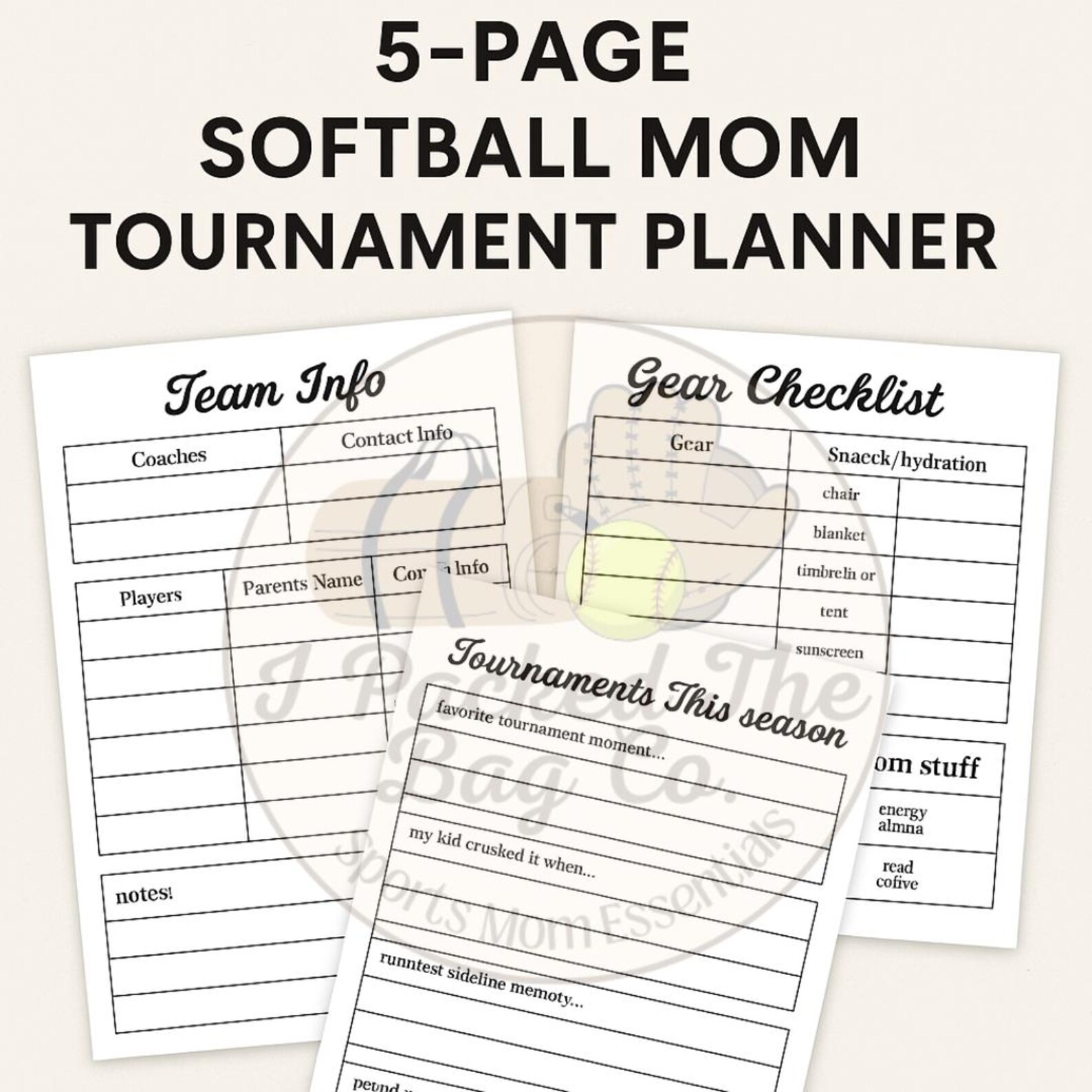 Softball Mom Printable Planner | Game Day Checklist, Team Info ...