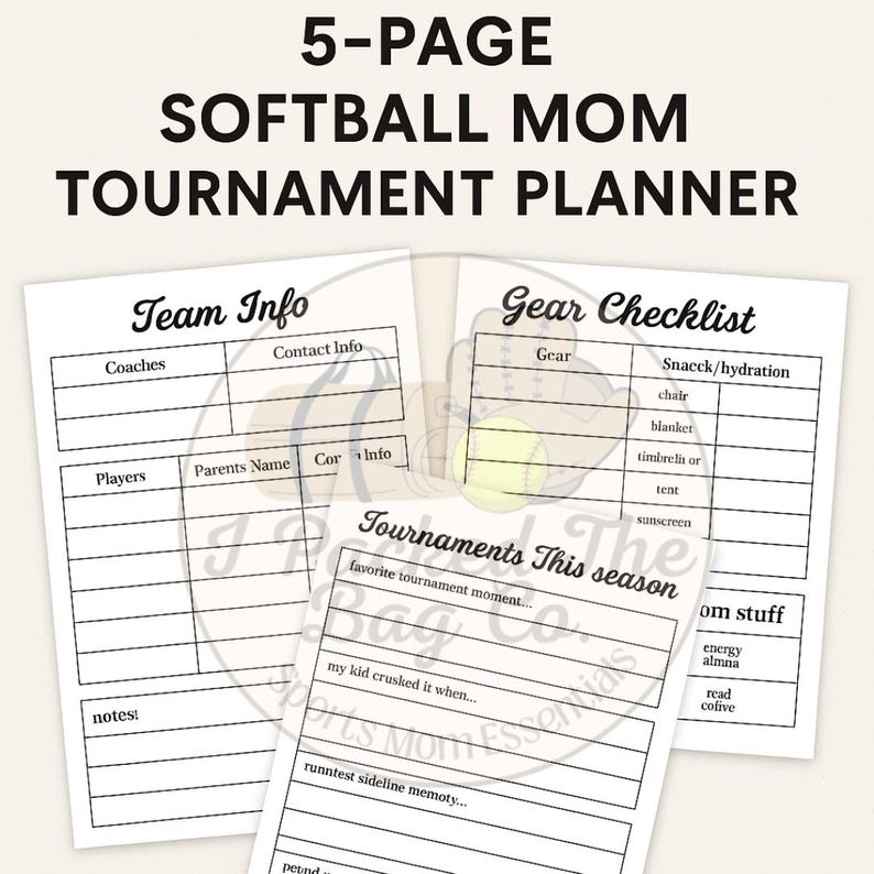 Softball Mom Printable Planner | Game Day Checklist, Team Info ...
