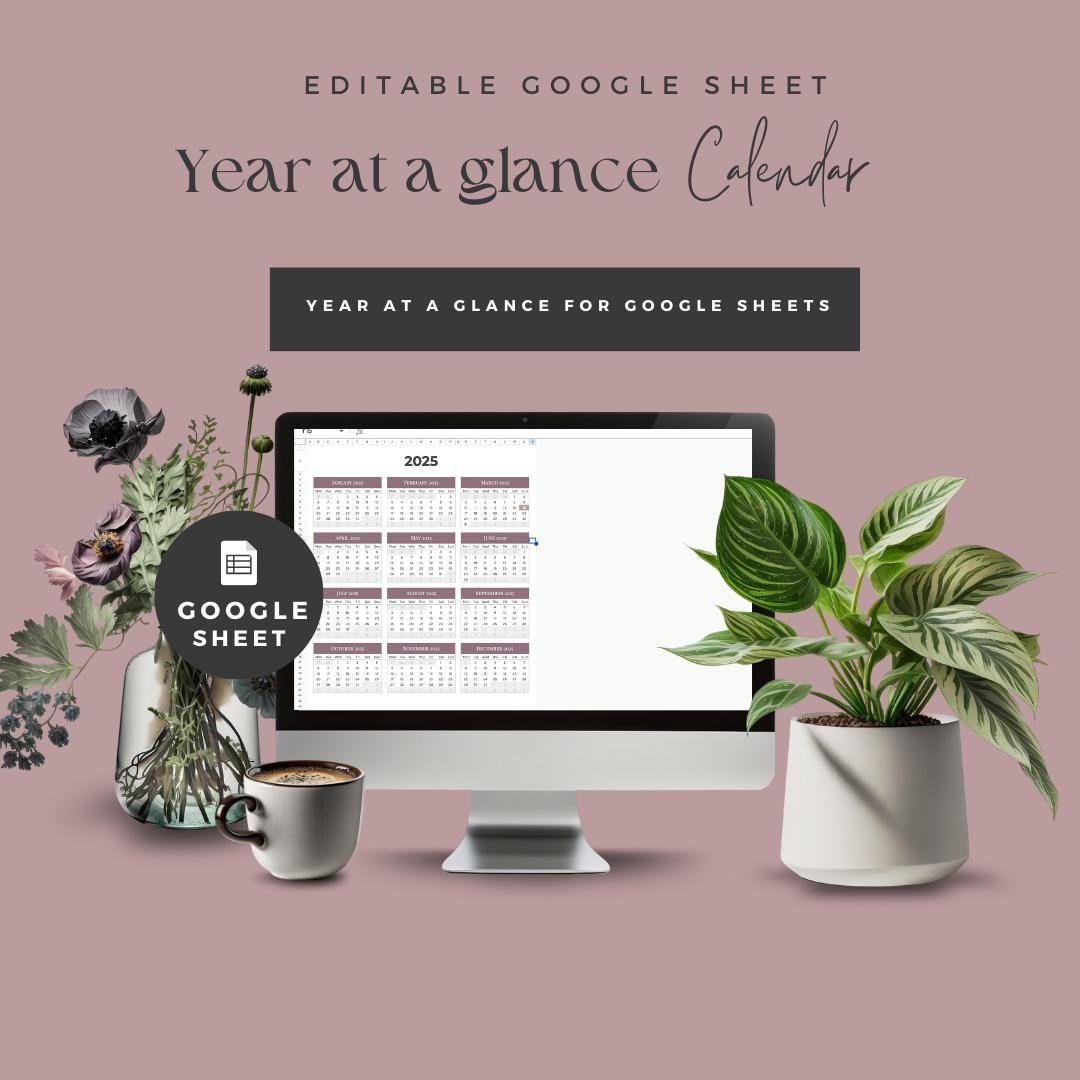 Year at a Glance Google Sheet | Digital Planner Template | Editable ...