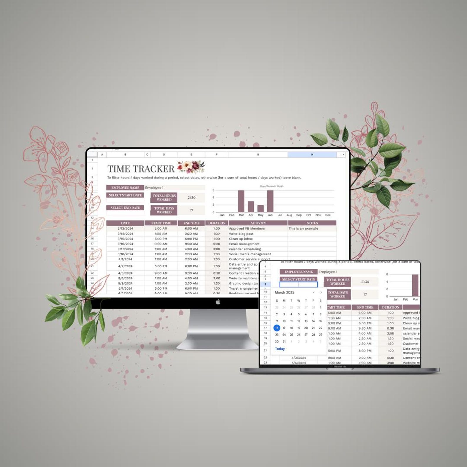 Time Tracker Google Sheets Template, Employee Time Management, Task ...