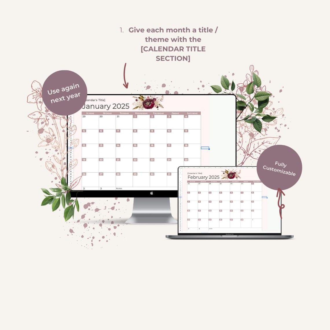 Monthly Calendar 2025 Google Sheet | Editable Spreadsheet Template ...