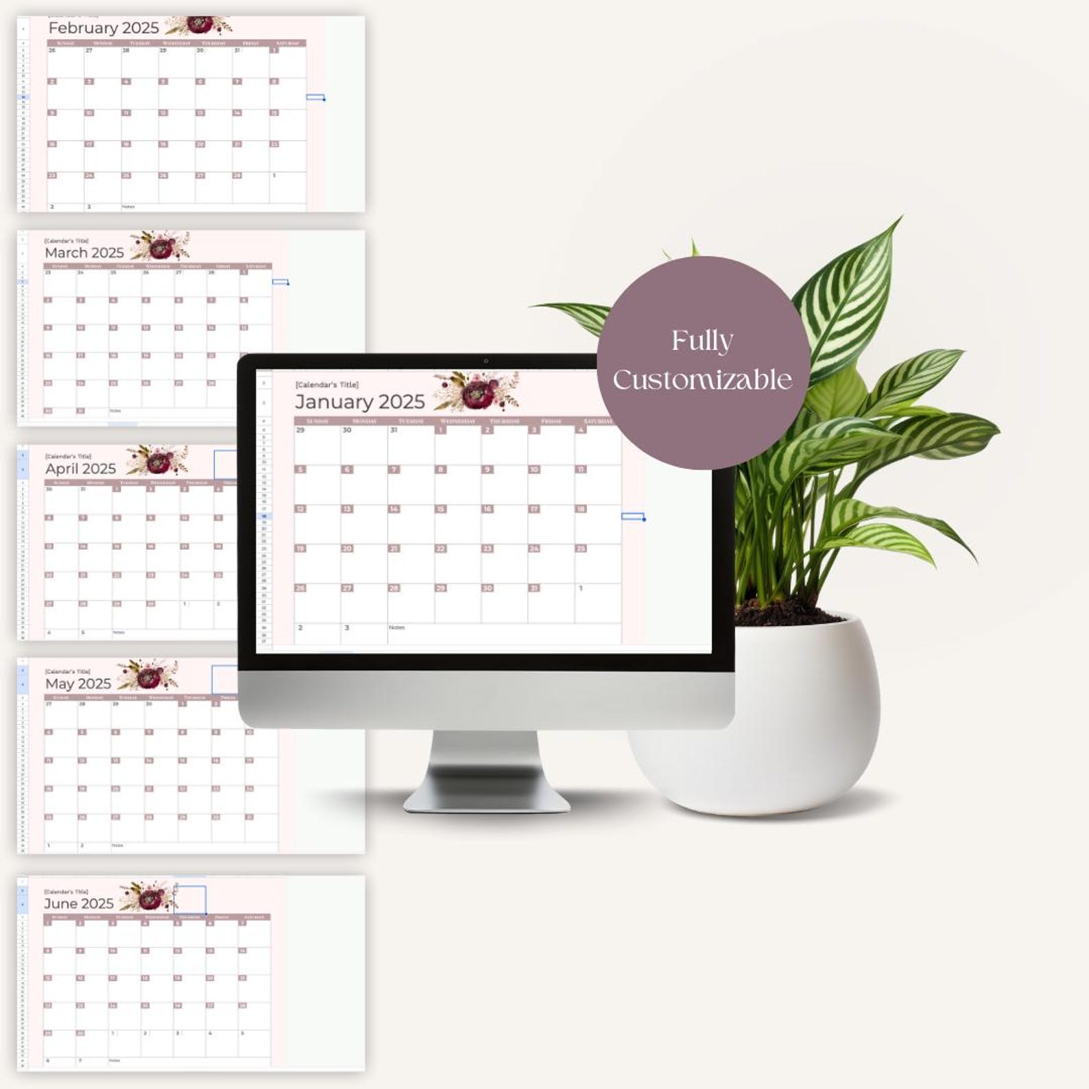 Monthly Calendar 2025 Google Sheet | Editable Spreadsheet Template ...