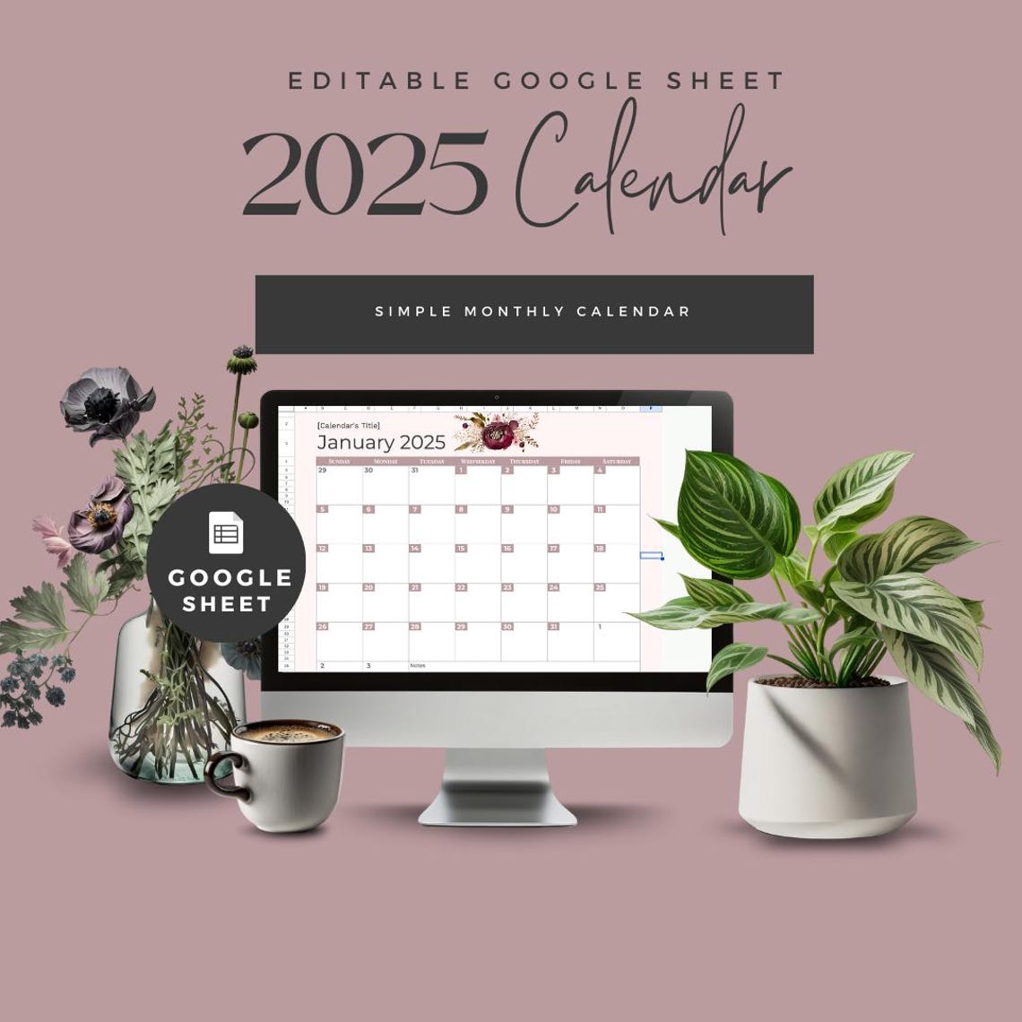 Monthly Calendar 2025 Google Sheet | Editable Spreadsheet Template ...