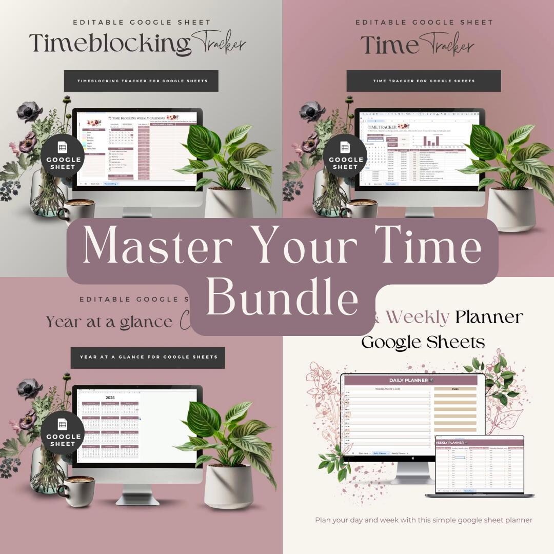 Time Management Google Sheet Bundle: Weekly Planner, Tracker (digital ...
