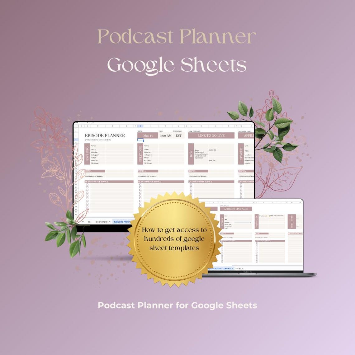 Podcast Planner Google Sheets Template, Episode Checklist (digital ...