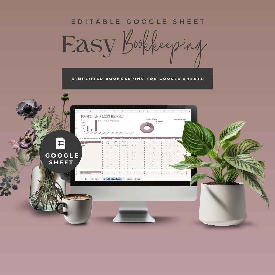 Simple Bookkeeping Template, Google Sheets Income & Expense Tracker ...