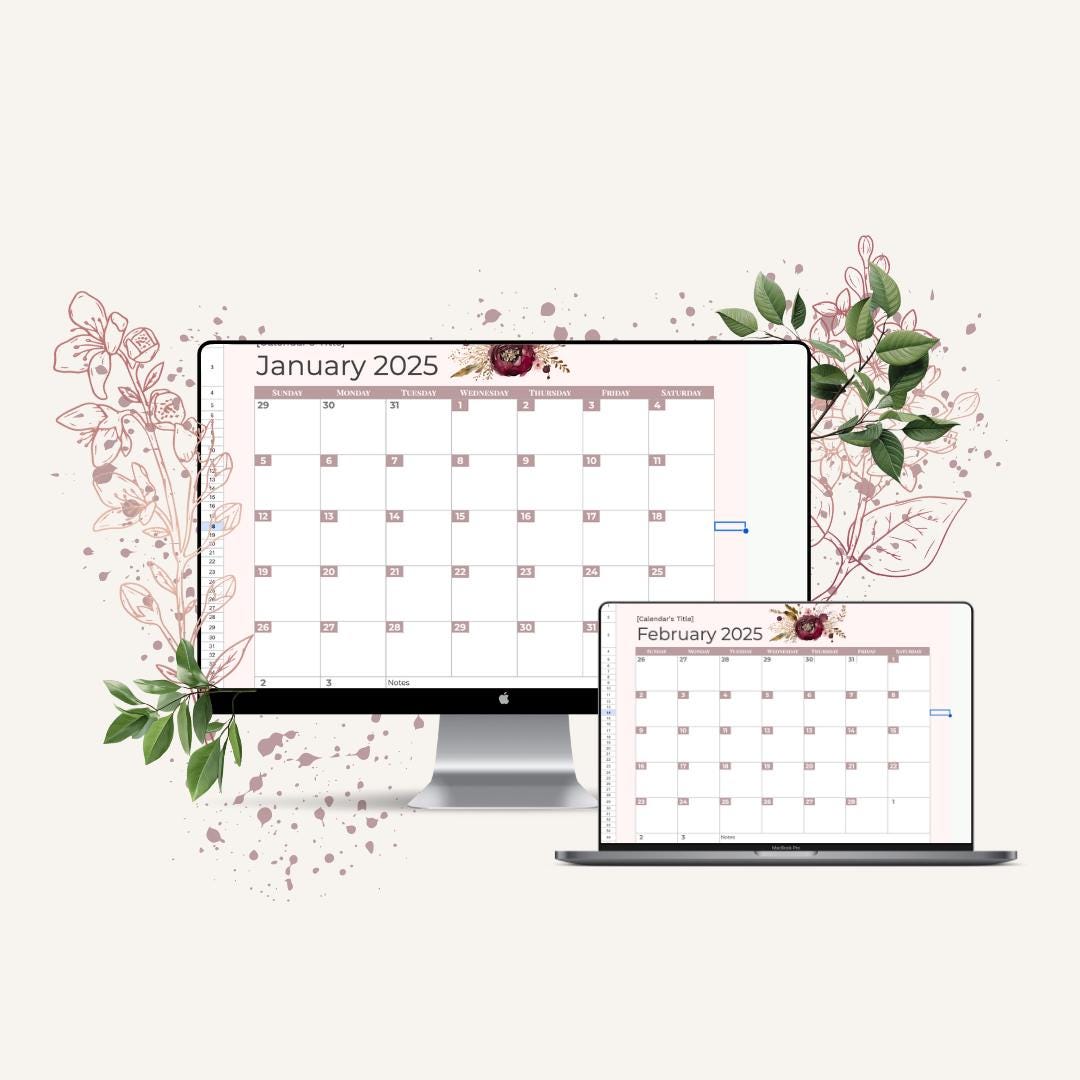 Monthly Calendar 2025 Google Sheet | Editable Spreadsheet Template ...