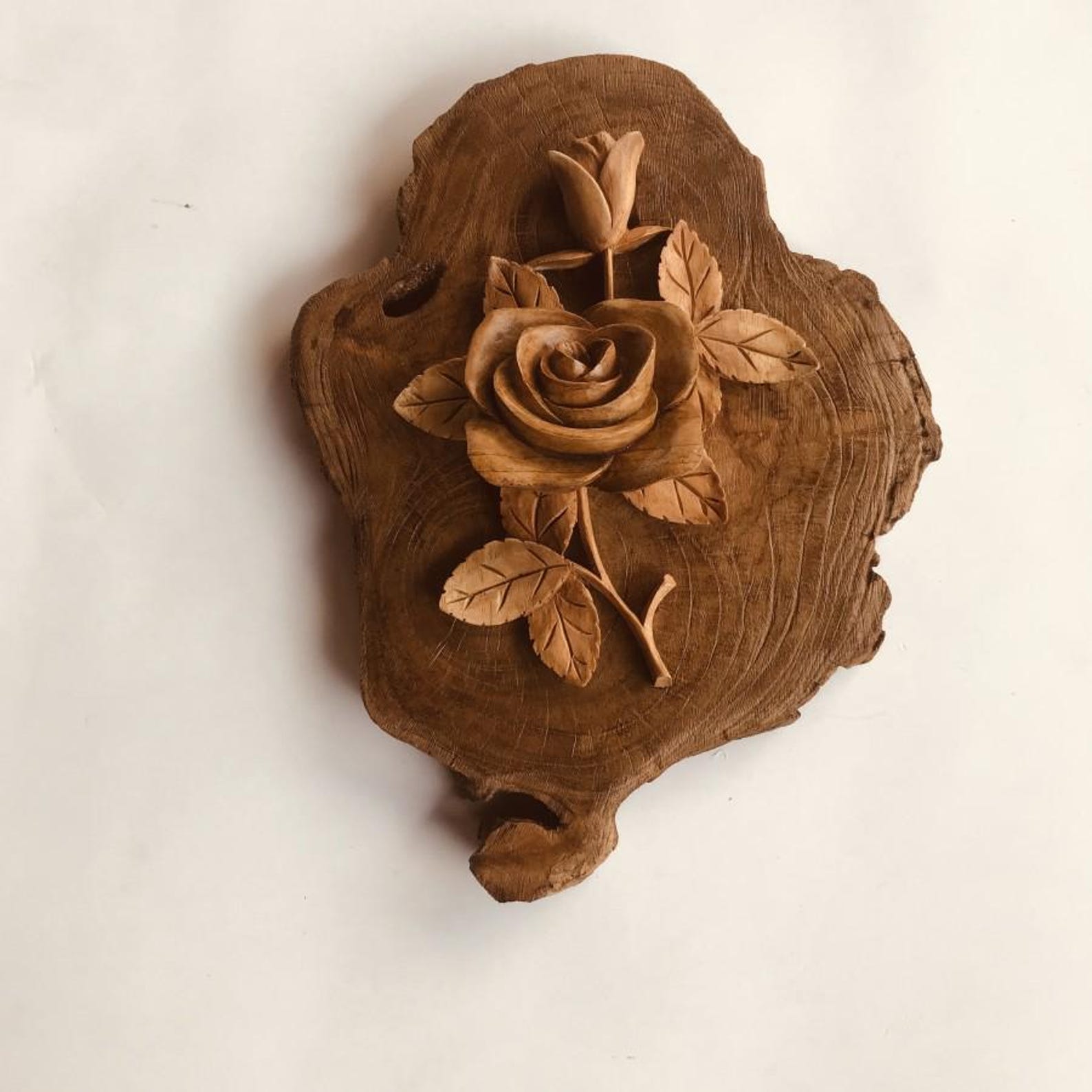 Hand-carved Rose Wood Wall Art – Natural Teak Log Sculpture - Etsy