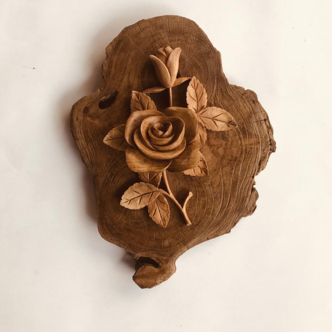 Hand-carved Rose Wood Wall Art – Natural Teak Log Sculpture - Etsy