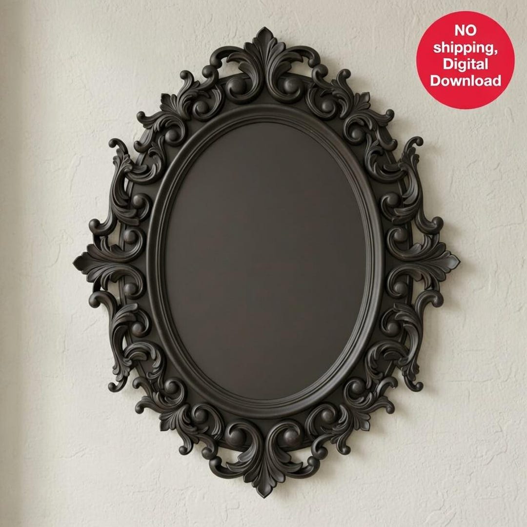 Gothic Oval Picture Frame STL File, Baroque Wall Decor 3D Print Files ...