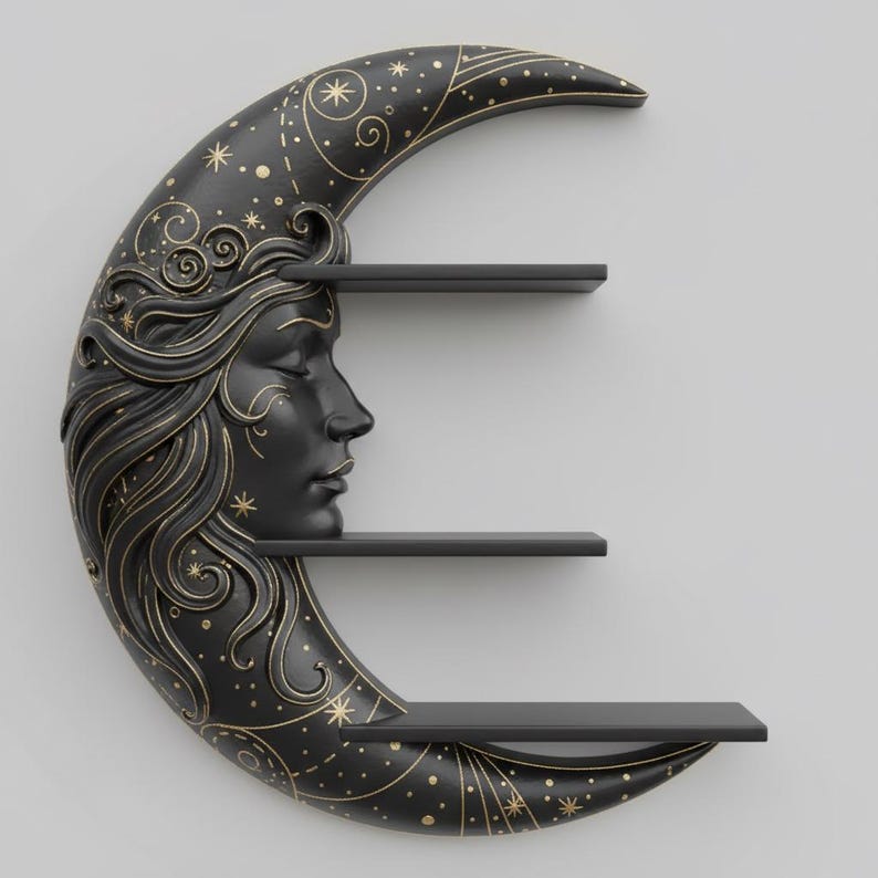 Gothic Crescent Moon Wall Shelf | 3D Printed Celestial Decor (digital ...