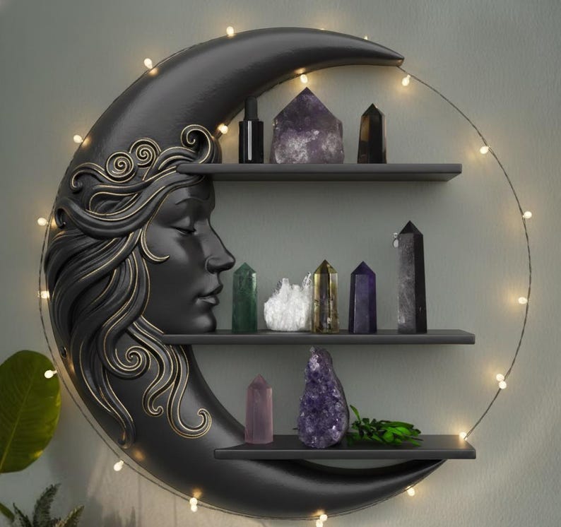 Gothic Crescent Moon Wall Shelf | 3D Printed Celestial Decor (digital ...
