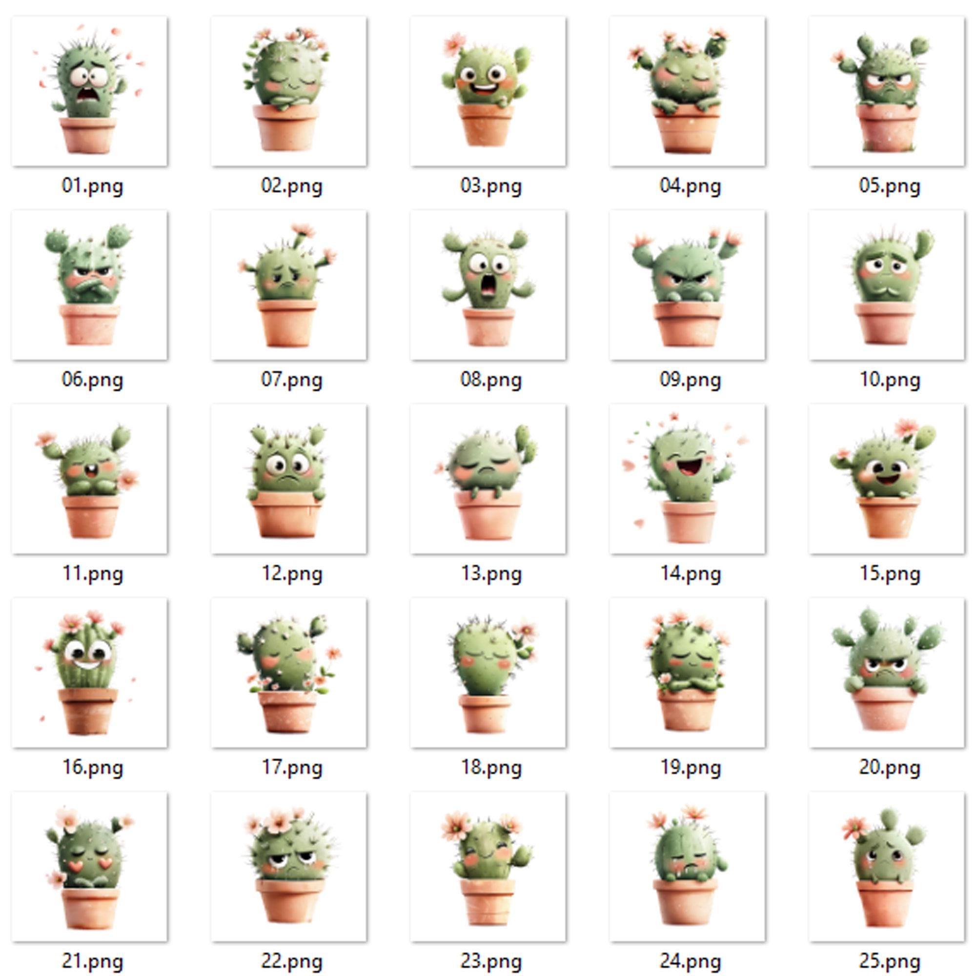 49 Cute Cactus Clipart Bundle, Watercolor Cacti PNG, Funny Grumpy ...