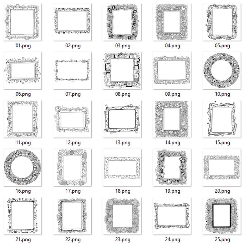55 Hand Drawn Frames, Whimsical Playful Doodle Style Digital Frame ...