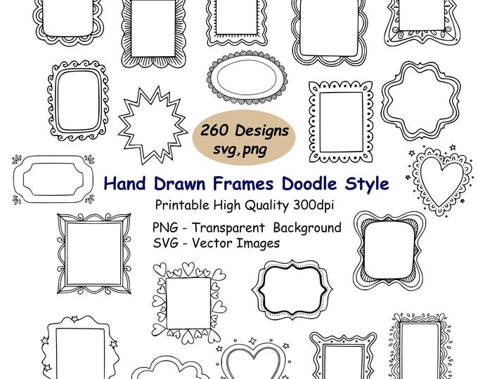 Doodle Frames Clipart. Hand Drawn Frames Clipart. Photo Borders, Frames ...