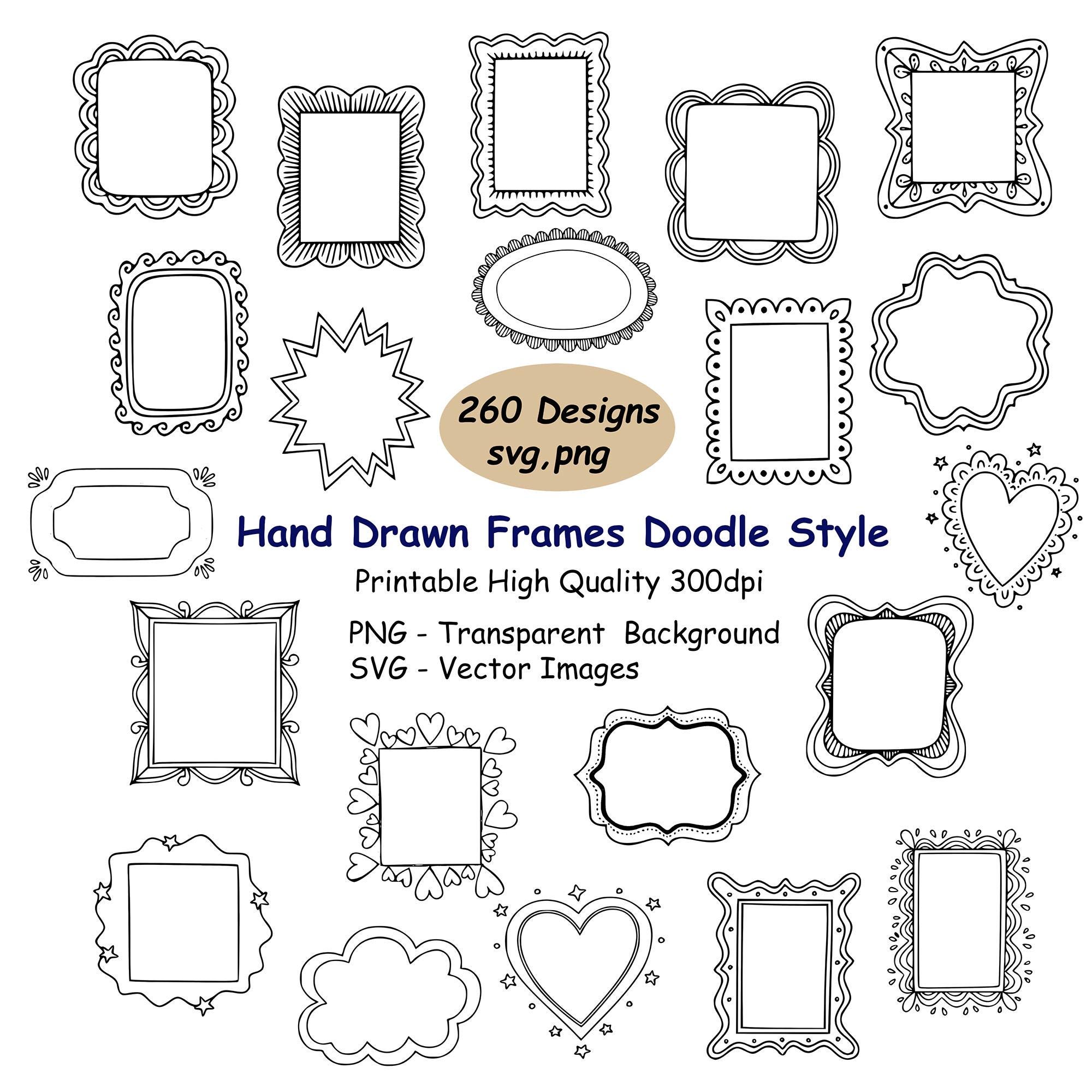 260 Hand Drawn Frames Clipart Bundle, Doodle Frame Border Clip Art, PNG ...