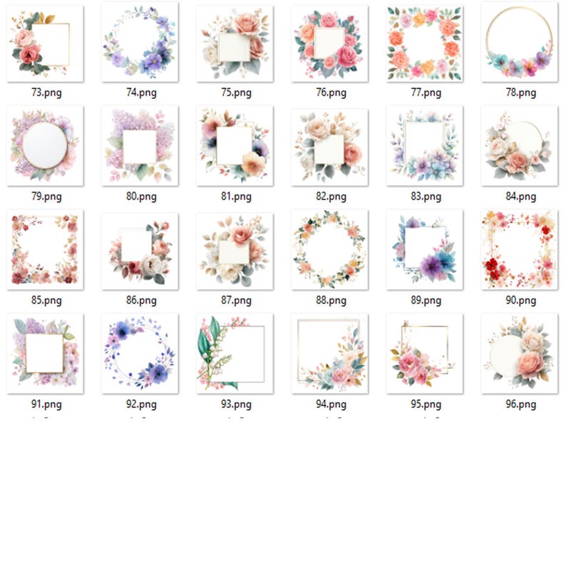 96 Watercolor Flower Frames Clipart, Round and Square Floral Frame ...