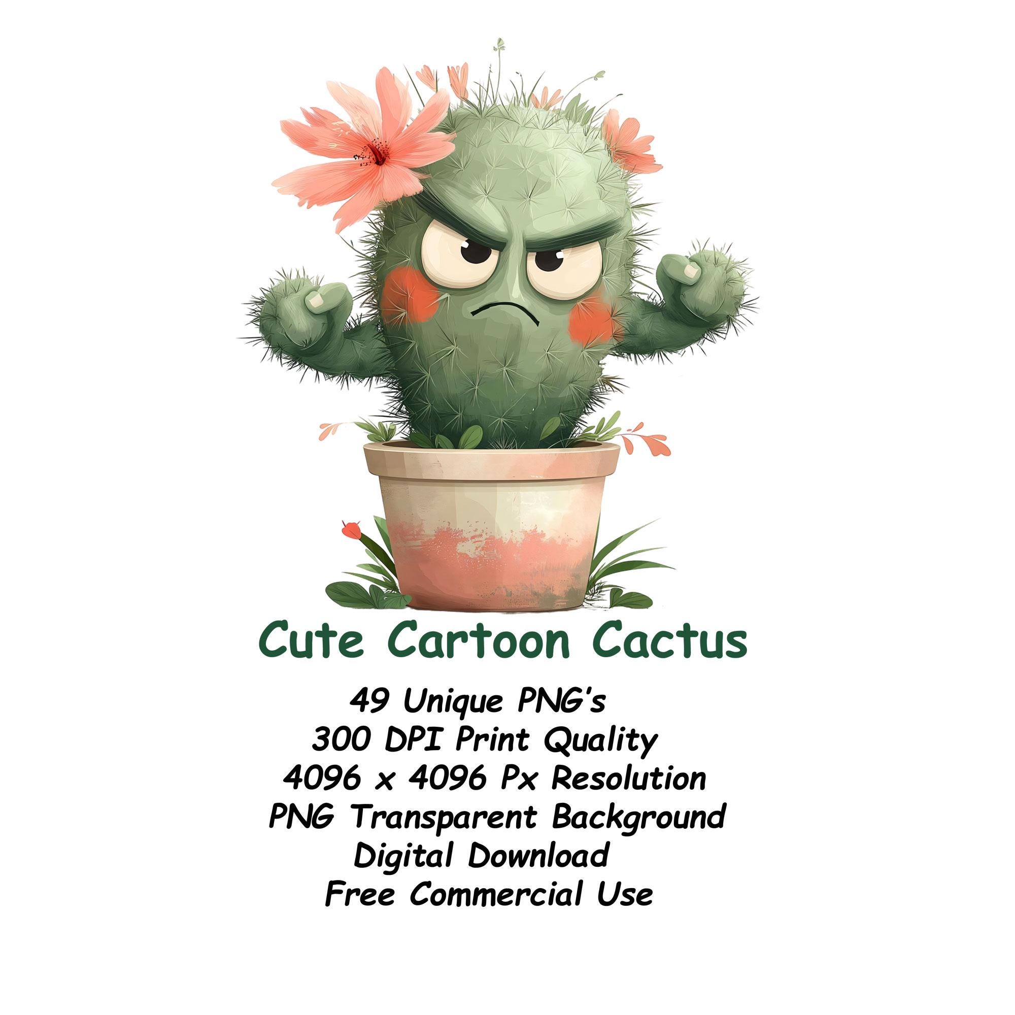 49 Cute Cactus Clipart Bundle, Watercolor Cacti PNG, Funny Grumpy ...