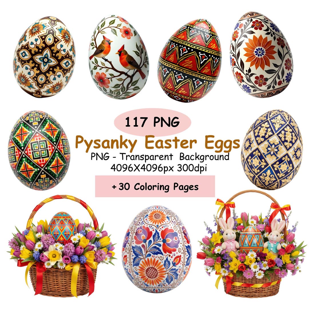 Pysanky Eggs PNG Clipart Bundle, 118 Ukrainian Digital Clip Art Easter ...