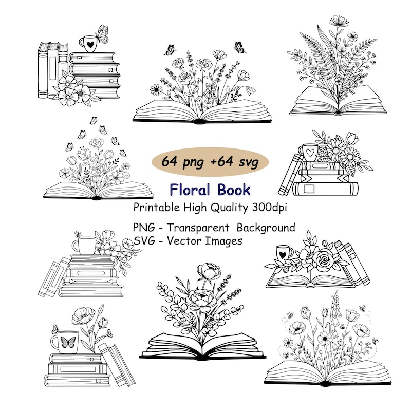 Floral Book Counter Svg - Etsy
