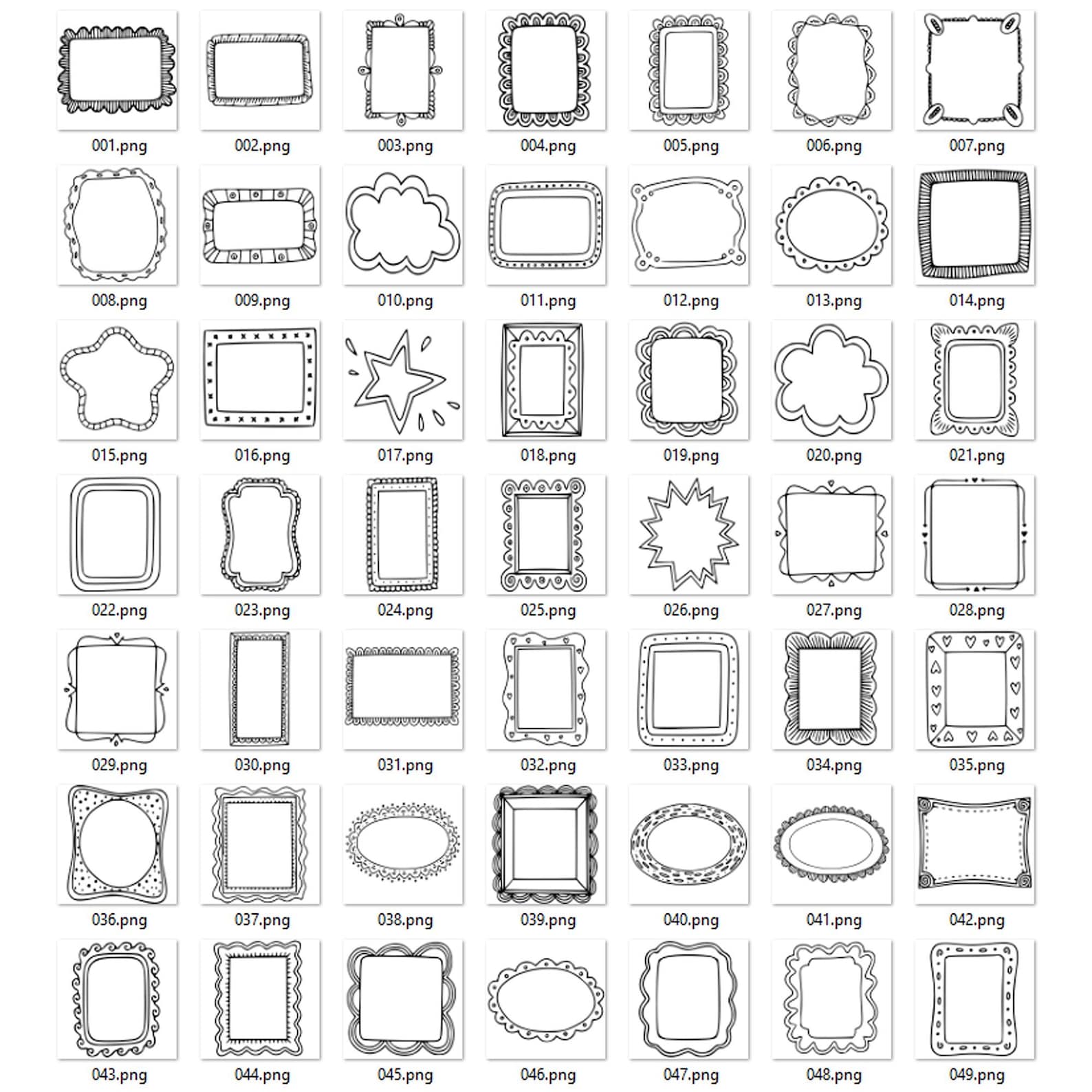 260 Hand Drawn Frames Clipart Bundle, Doodle Frame Border Clip Art, PNG ...