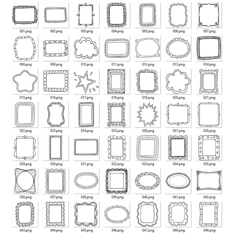 260 Hand Drawn Frames Clipart Bundle, Doodle Frame Border Clip Art, PNG ...