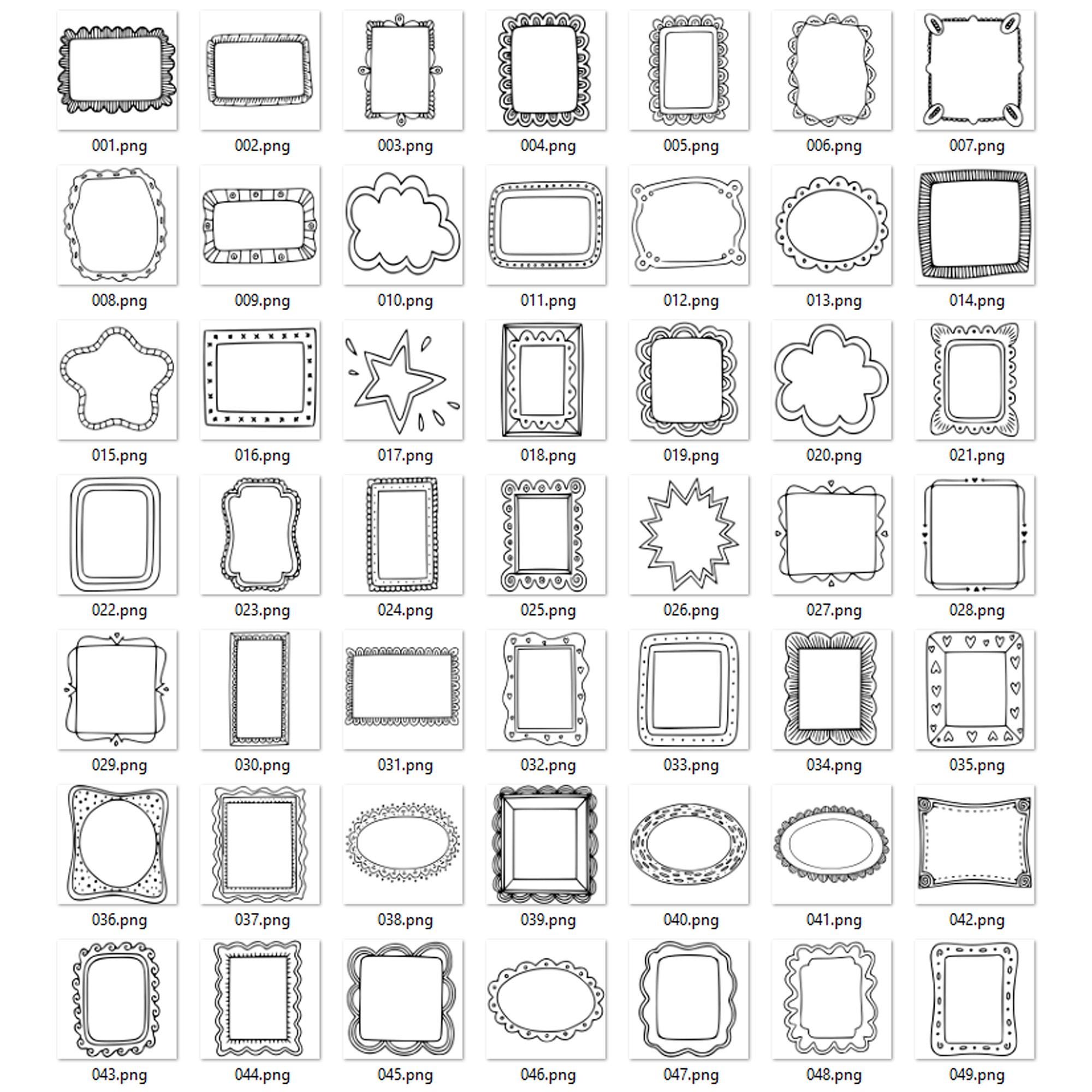 260 Hand Drawn Frames Clipart Bundle, Doodle Frame Border Clip Art, PNG ...